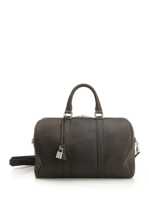 Celine Large Boston Bag In Waxed Suede Calfskin - Brown