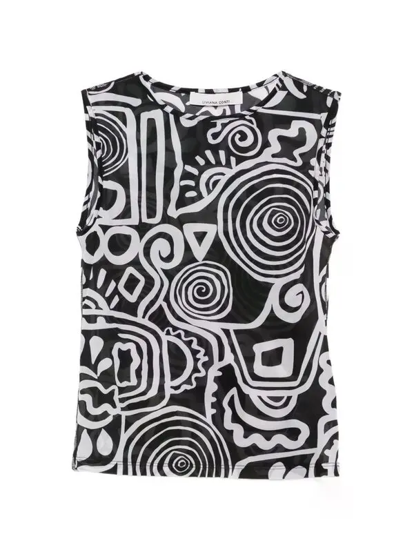 Liviana Conti Sleeveless Abstract Print T-shirt - Black