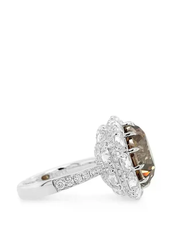 HYT JEWELRY 11.03 Carat Brown Diamond Ring With White Diamonds In 18k White Gold