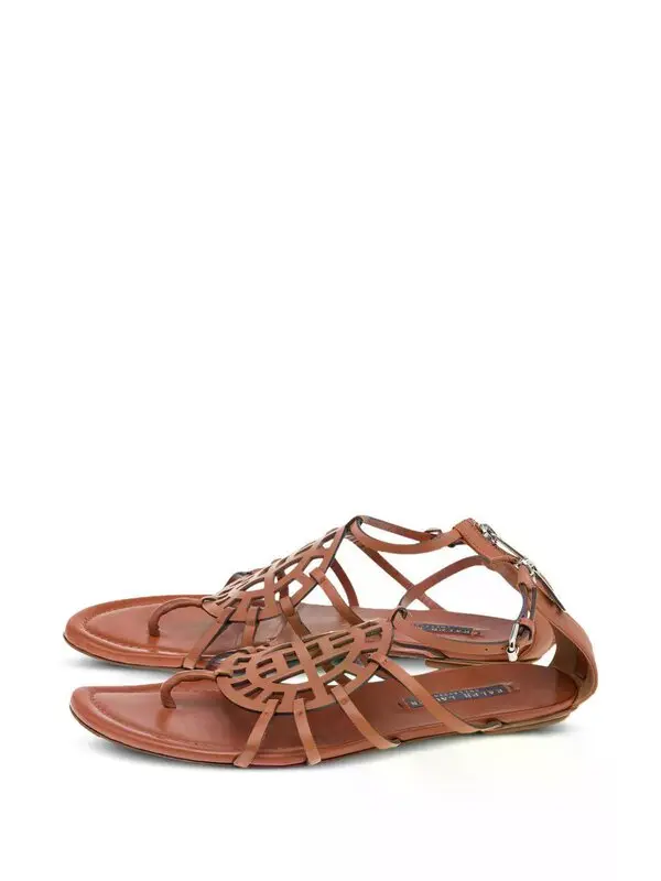 Ralph Lauren Leather Cutout Sandals - Brown