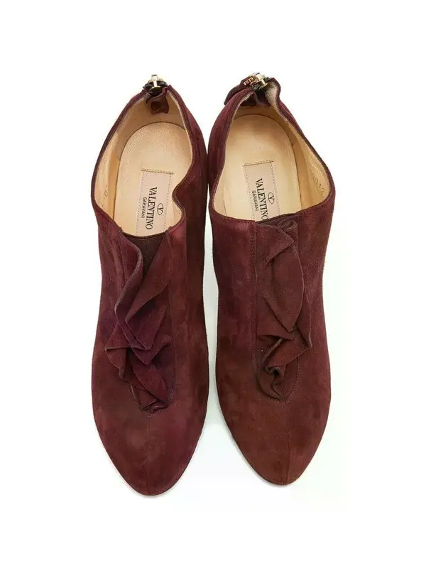Valentino Garavani Suede Ruffle Trim Ankle Boots