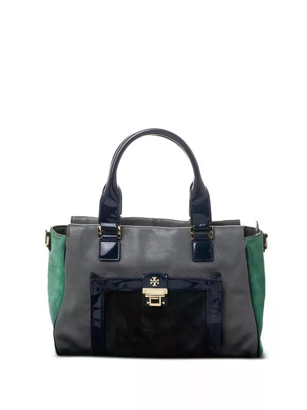 Tory Burch Patent Leather Trim Tote Bag - Grey