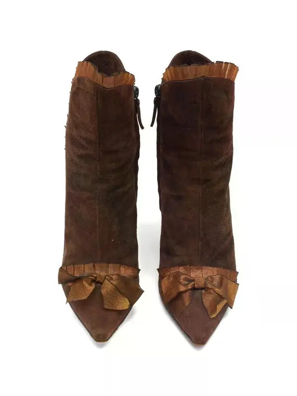 Casadei Bow Detail Ruffle Trim Ankle Boots