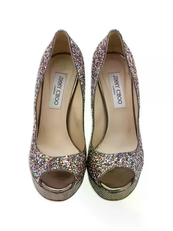 JIMMY CHOO Vibe Glitter Peep-toe Pumps