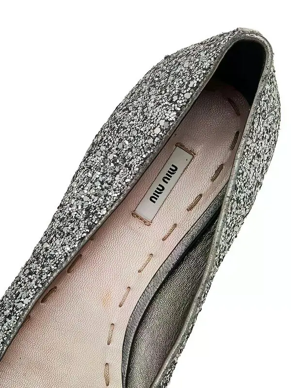 Miu Miu Glitter Ballet Flats With Bow Detail