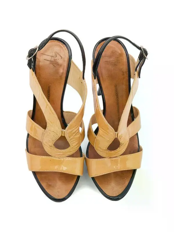 GIUSEPPE ZANOTTI Beige Patent Leather Strappy Platform Sandals