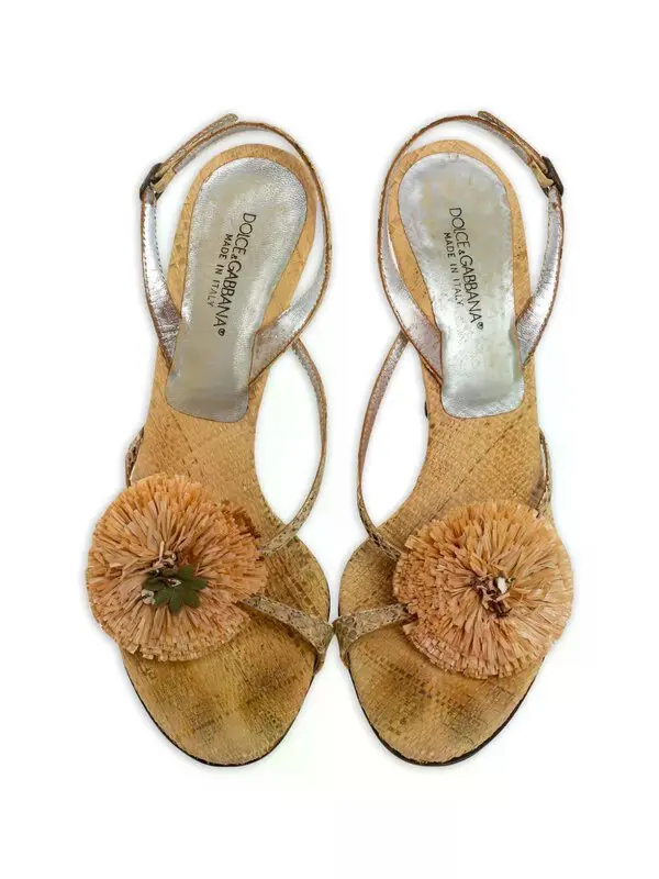 Dolce & Gabbana Jute Fringe Heeled Sandals - Neutrals
