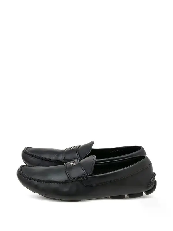 Prada Logo Plaque Leather Loafers - Black