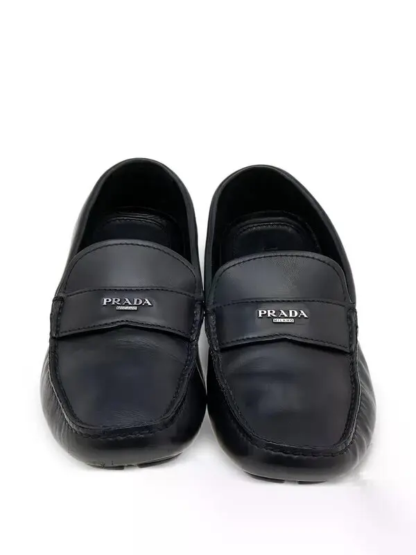Prada Logo Plaque Leather Loafers