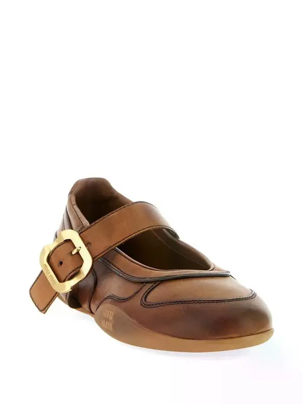 Miu Miu Gymnasium Leather Ballerinas With Strap And Buckle