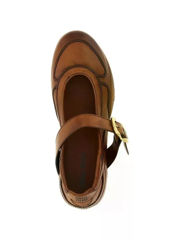 Miu Miu Gymnasium Leather Ballerinas With Strap And Buckle
