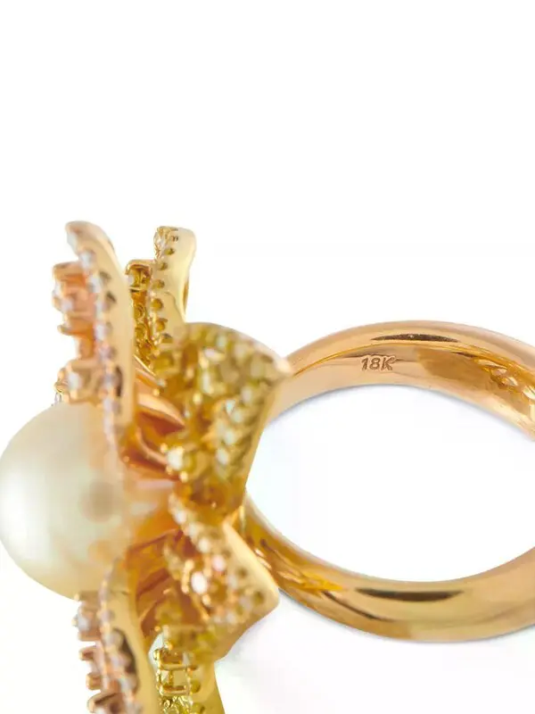 LB EXCLUSIVE 18k Rose Gold Leaf Motif Pearl And Diamond Ring
