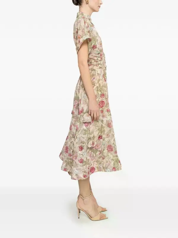 NISSA Floral Print Lace-up Midi Dress