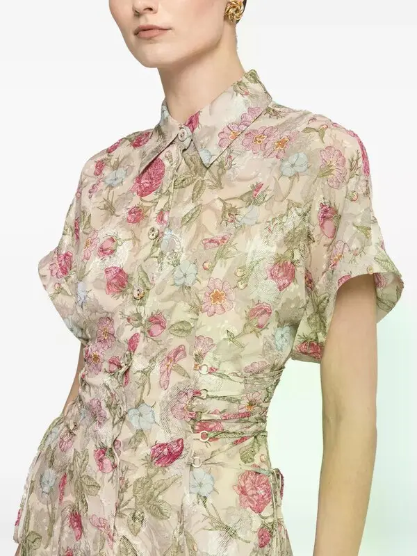 NISSA Floral Print Lace-up Midi Dress