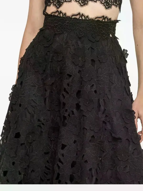 NISSA Embroidered 3d-effect Midi Skirt - Black