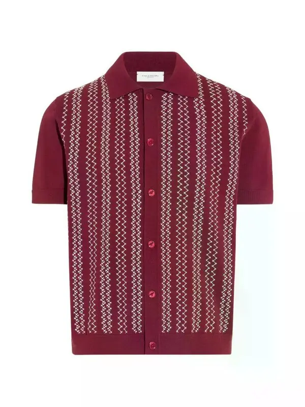 PAOLO PECORA Stripe-embroidered Short-sleeve Shirt - Red