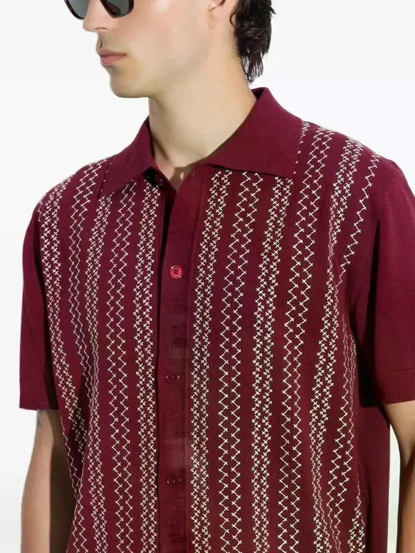 PAOLO PECORA Stripe-embroidered Short-sleeve Shirt