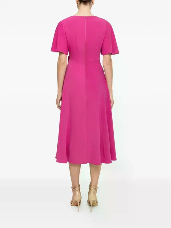NISSA Floral Appliqué Pleated Midi Dress