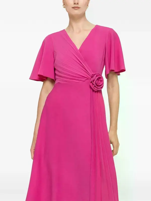 NISSA Floral Appliqué Pleated Midi Dress
