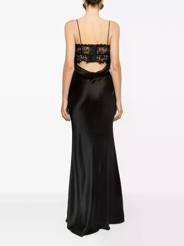 NISSA Lace-panel Satin Maxi Dress