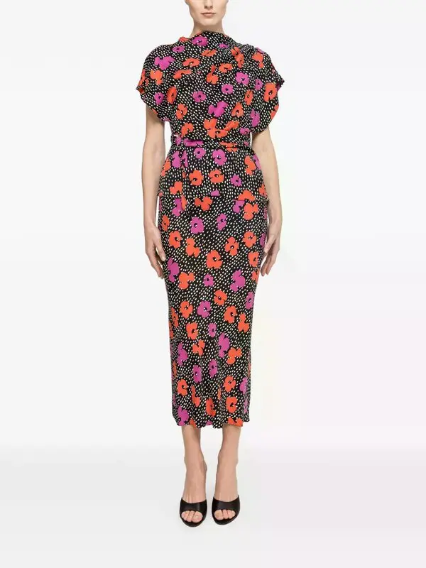 NISSA Floral Print Belted Shirt