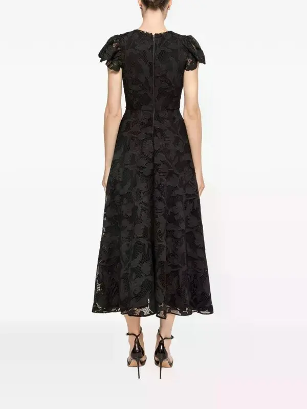 NISSA Embroidered Lace Midi Dress - Black