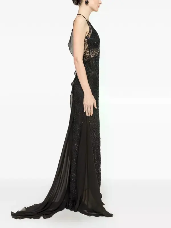 NISSA Beaded Lace-panel Maxi Dress