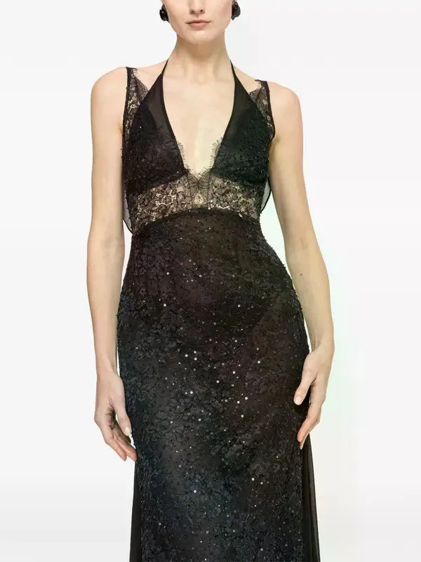 NISSA Beaded Lace-panel Maxi Dress