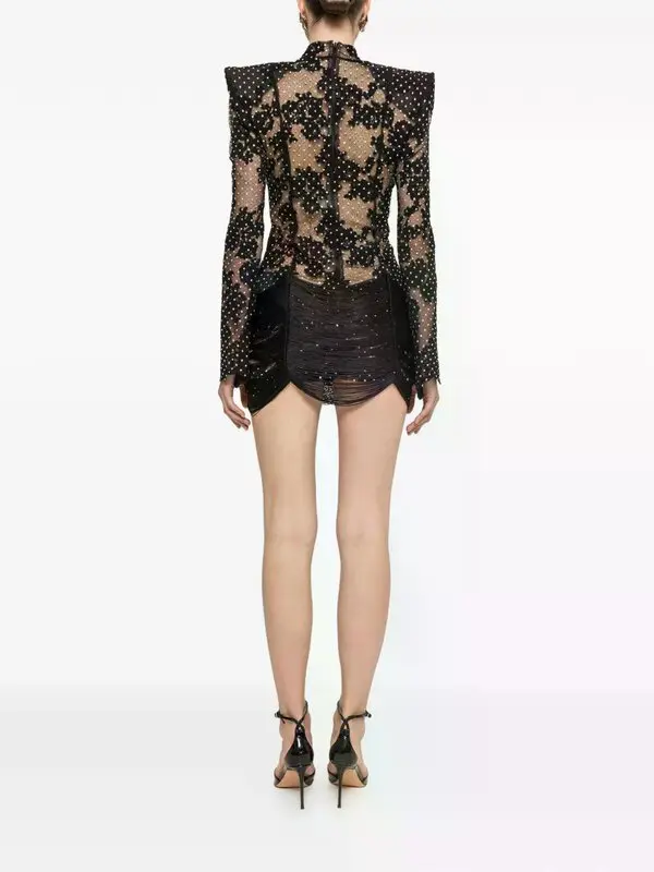 NISSA Fringed Hem Lace Embellished Mini Dress