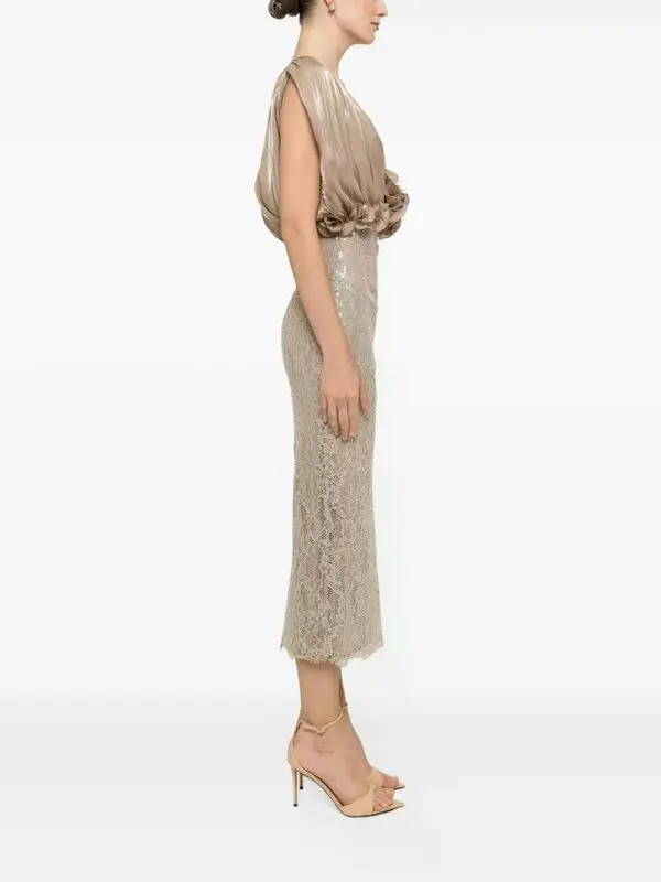 NISSA Floral Detail Lace Midi Dress - Grey