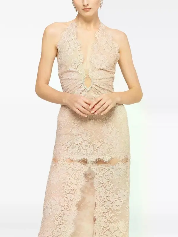 NISSA Beaded Lace-trimmed Maxi Dress