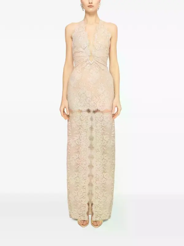 NISSA Beaded Lace-trimmed Maxi Dress - Neutrals