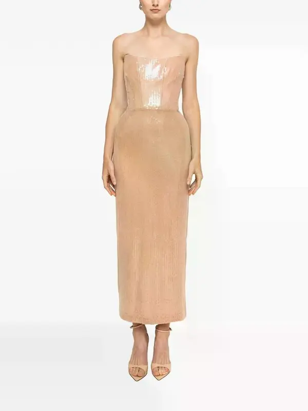 NISSA Sequin Embellished Strapless Midi Dress - Neutrals