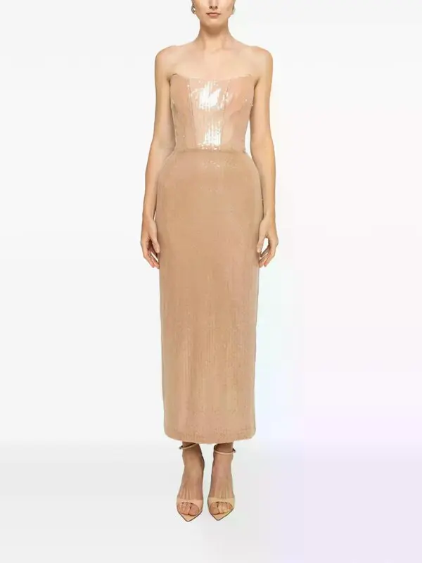 NISSA Sequin Embellished Strapless Midi Dress - Neutrals