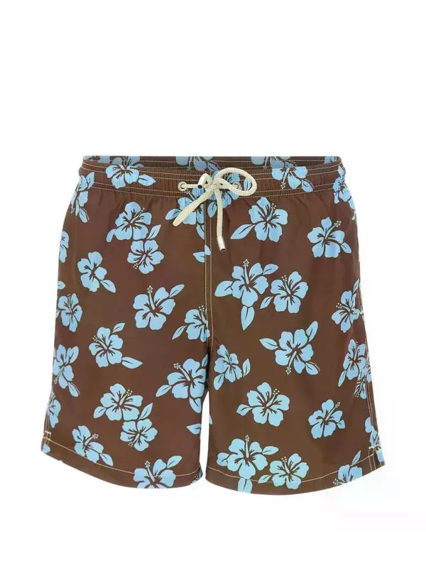 MC2 SAINT BARTH Lighting Tiki Hibiscus Print Swim Shorts - Brown
