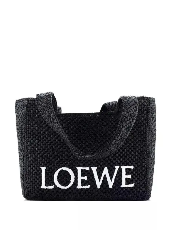 Loewe Logo Raffia Tote Bag - Black