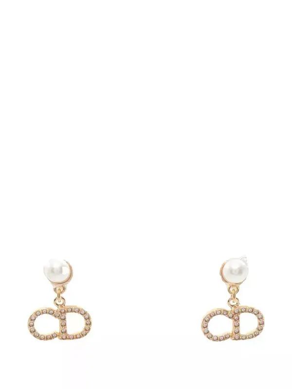 Dior Faux Pearl And Strass Cd Logo Drop Earrings - Gold