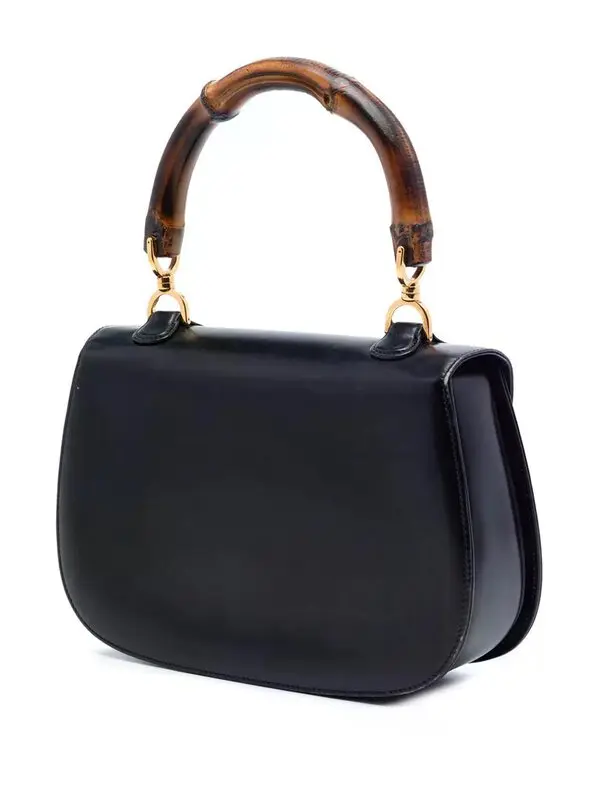 Gucci 20th Century Small Calfskin Bamboo Top Handle Bag Satchel - Black