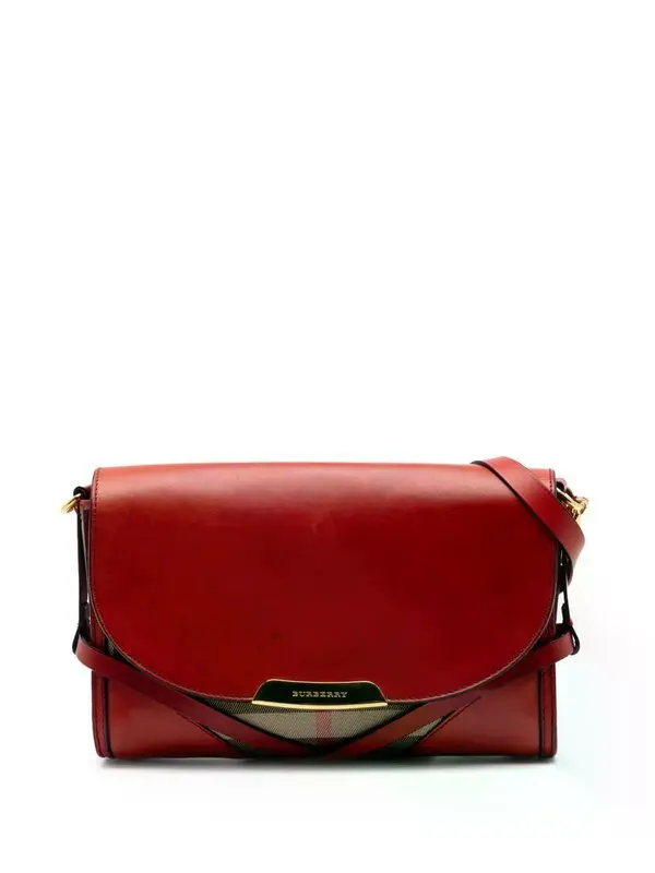 Burberry Leather And House Check Canvas Crossbody Bag - Red
