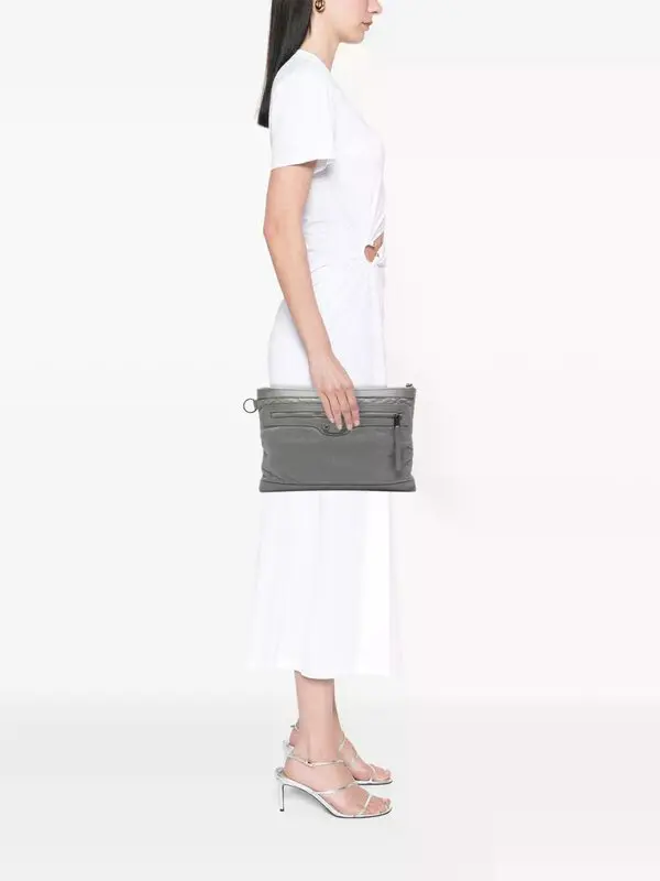Balenciaga Lambskin Leather Motocross Classic Clip M Clutch Bag - Grey