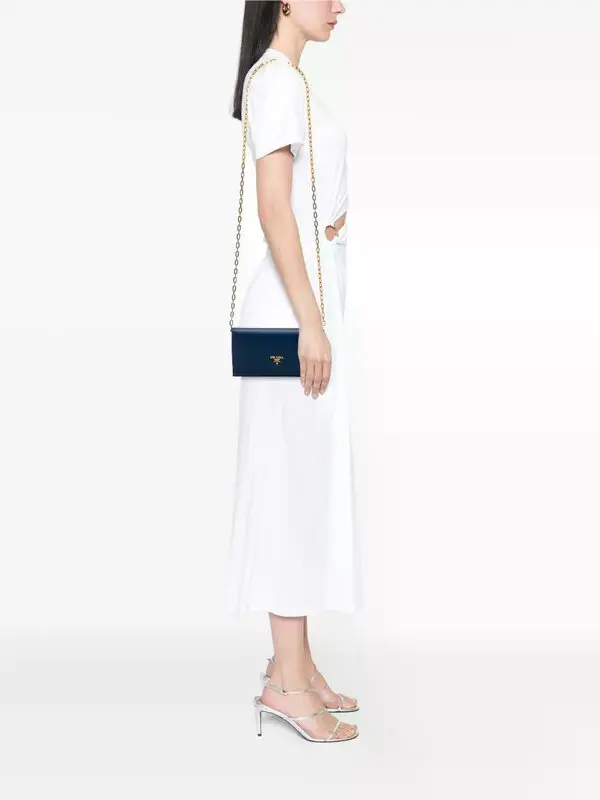 Prada 2010-2026 Saffiano Wallet On Chain Crossbody Bag - Blue