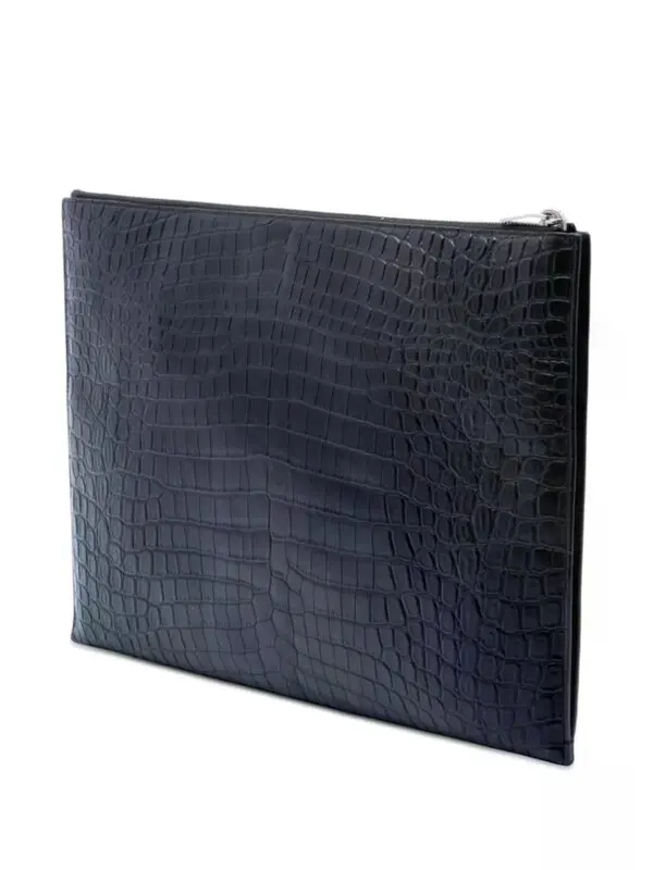 Saint Laurent Croc Embossed Leather Document Holder Clutch Bag