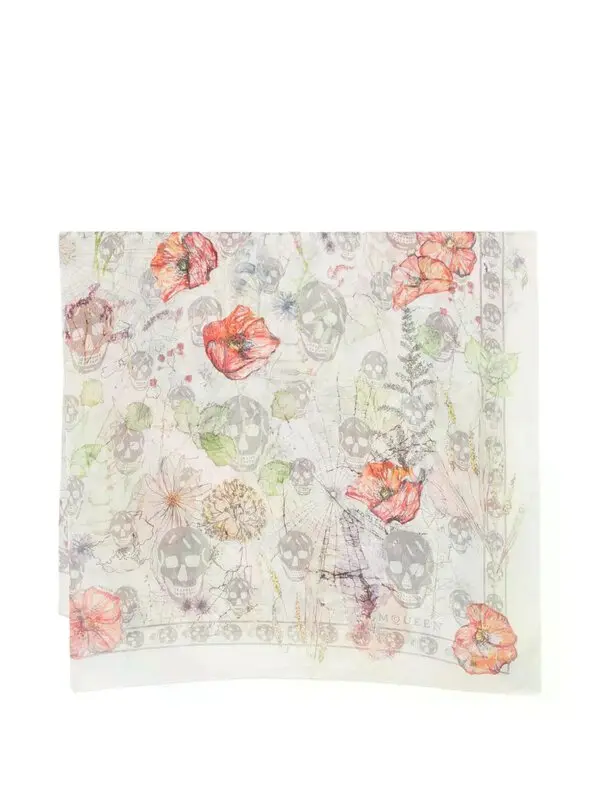 Alexander McQueen Skull Floral-print Scarf - Neutrals