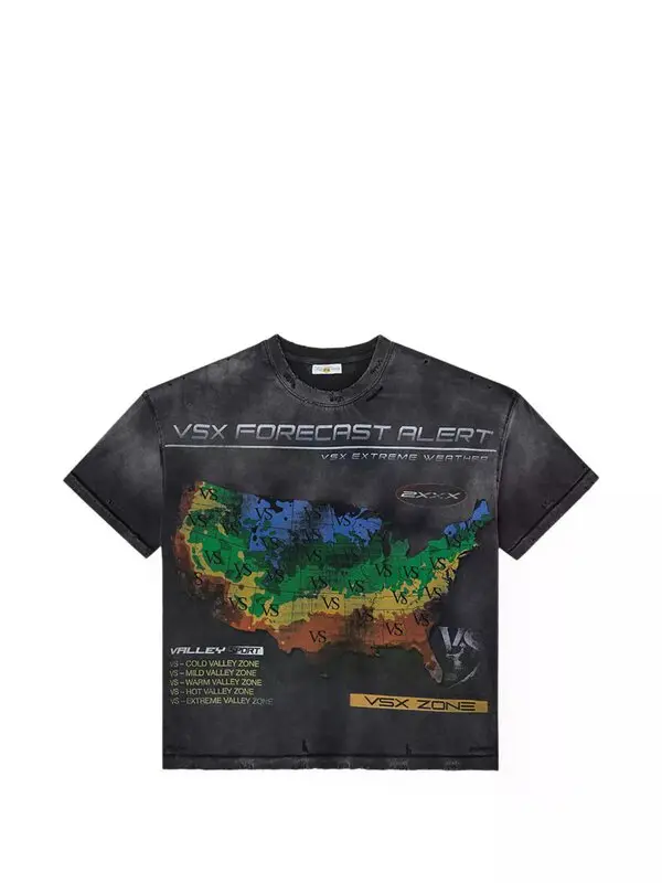 VALE FOREVER Weatherman Distressed Graphic-print T-shirt - Black