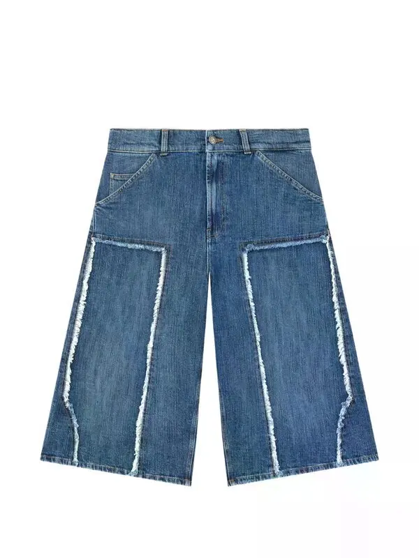 Palm Angels Curved Logo Denim Skater Shorts - Blue