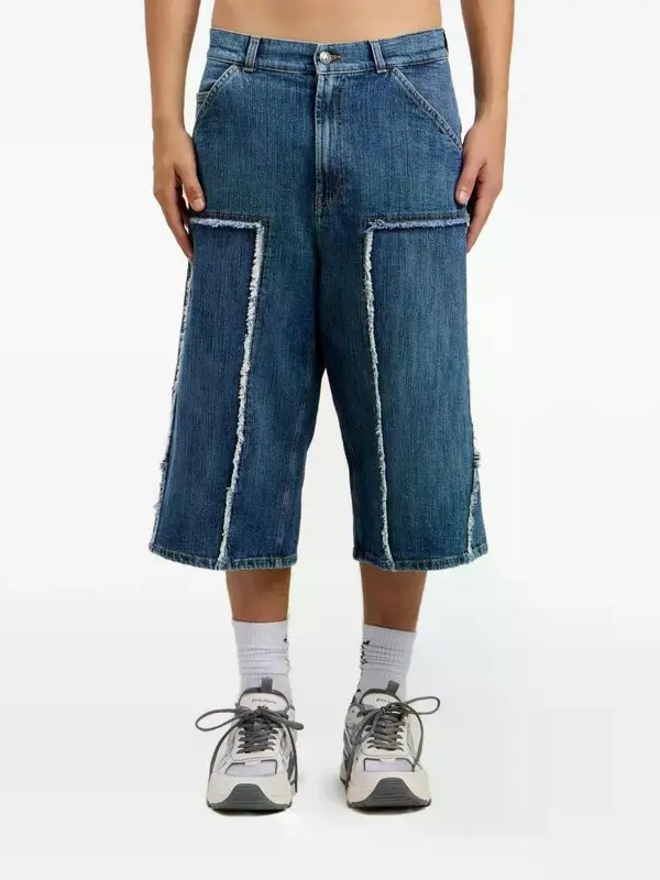 Palm Angels Curved Logo Denim Skater Shorts