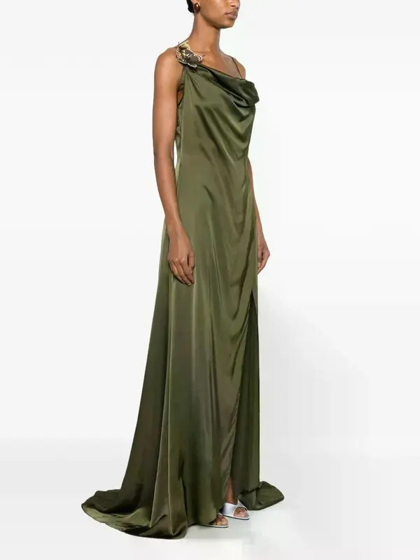 Blumarine Butterfly-appliqué Cowl Neck Maxi Dress - Green