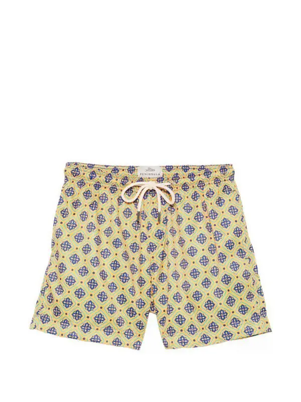 PENINSULA SWIMWEAR Pantelleria Geometric Print Swim Shorts - Orange