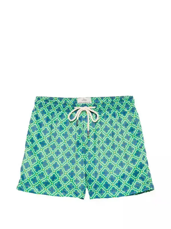PENINSULA SWIMWEAR Pantelleria Geometric-print Swim Shorts - Green