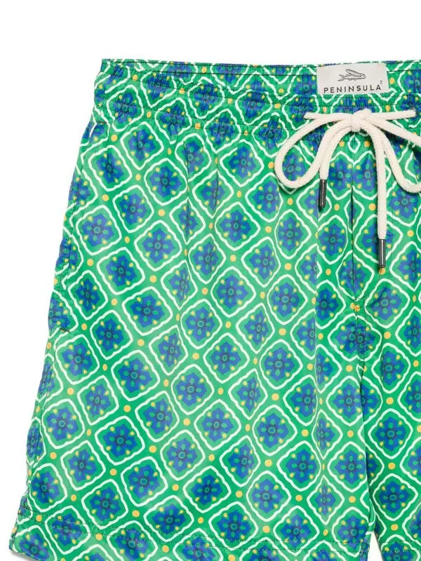 PENINSULA SWIMWEAR Pantelleria Geometric-print Swim Shorts - Green